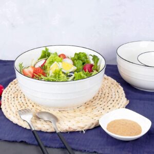 TGLBT 60 oz. Porcelain Salad/Soup Bowl Set of 2 for Soup, Snacks and Vegetable Salad, Large stackable Round Bowl, White