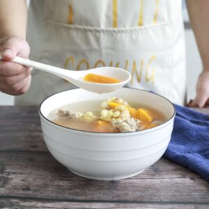 TGLBT 60 oz. Porcelain Salad/Soup Bowl Set of 2 for Soup, Snacks and Vegetable Salad, Large stackable Round Bowl, White