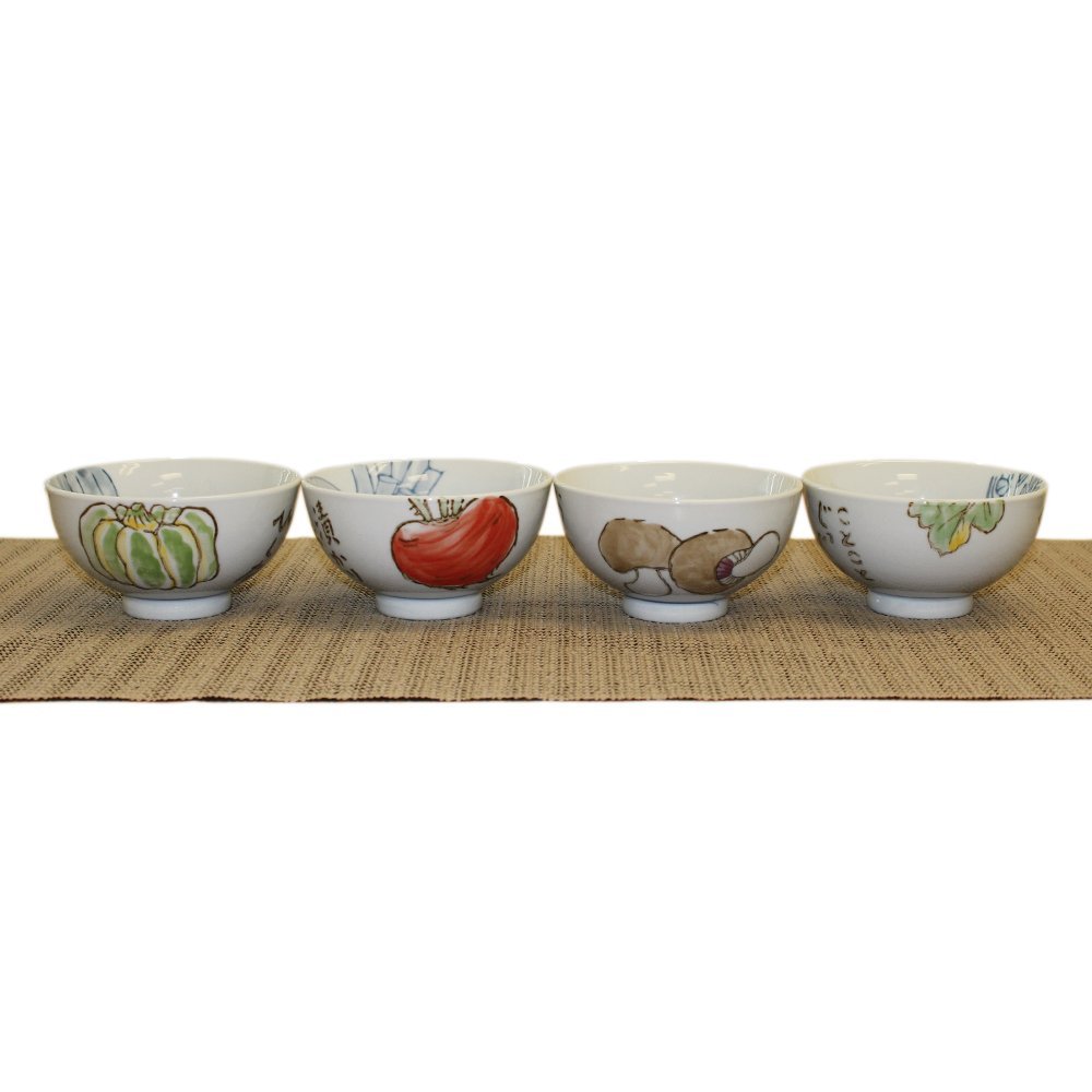 Set of 4 Porcelain Japanese Bowls W Gift Box for Ramen Noodle Udon Noodle Rice Vietnamese Soup Cereal Pho Popcorn Oatmeal (Vegetable)