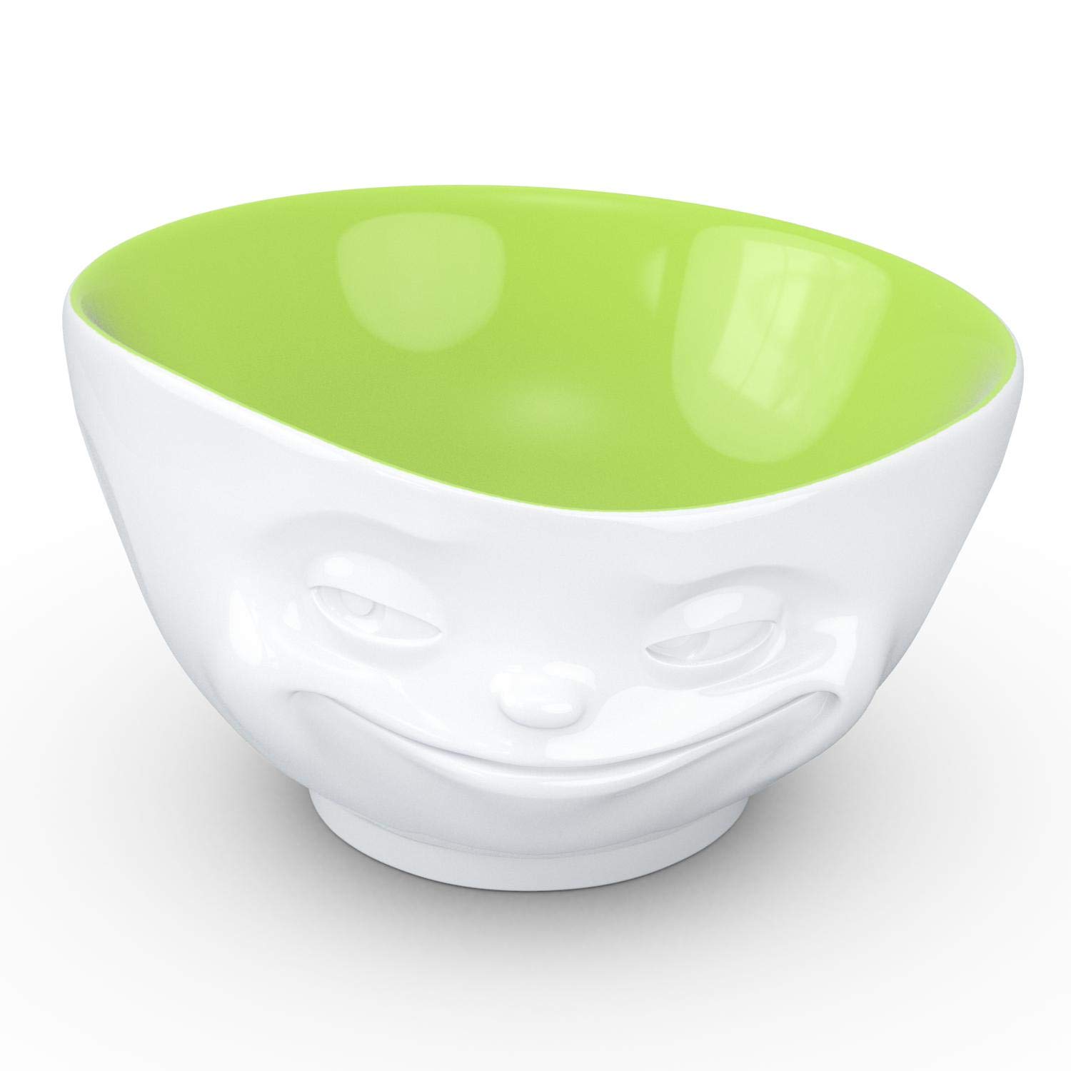 FIFTYEIGHT PRODUCTS TASSEN Porcelain Bowl, Grinning Face Edition, 16 oz. White Outs., Pistachio Color Ins. (Single Bowl)