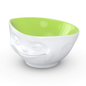 FIFTYEIGHT PRODUCTS TASSEN Porcelain Bowl, Grinning Face Edition, 16 oz. White Outs., Pistachio Color Ins. (Single Bowl)