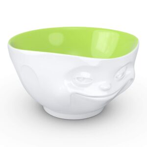 FIFTYEIGHT PRODUCTS TASSEN Porcelain Bowl, Grinning Face Edition, 16 oz. White Outs., Pistachio Color Ins. (Single Bowl)