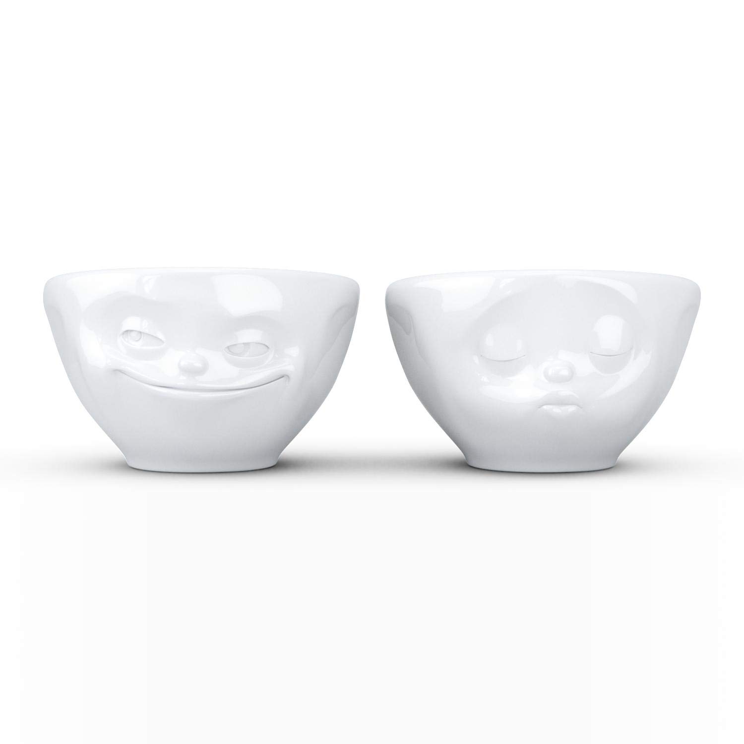 FIFTYEIGHT PRODUCTS TASSEN Small Porcelain Bowl Set No. 1, Kissing & Grinning Face, 3.3 oz. White (Set of 2 Bowls)