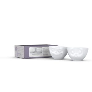 FIFTYEIGHT PRODUCTS TASSEN Small Porcelain Bowl Set No. 1, Kissing & Grinning Face, 3.3 oz. White (Set of 2 Bowls)