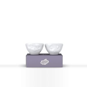 FIFTYEIGHT PRODUCTS TASSEN Small Porcelain Bowl Set No. 1, Kissing & Grinning Face, 3.3 oz. White (Set of 2 Bowls)