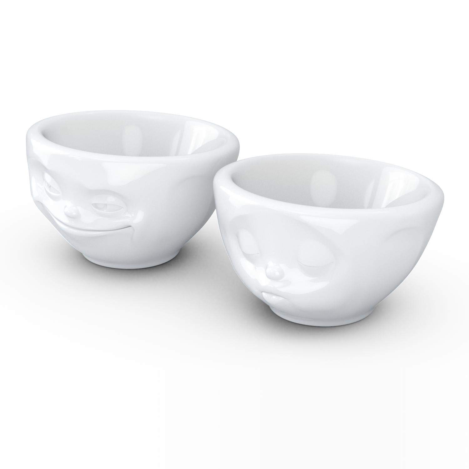 FIFTYEIGHT PRODUCTS TASSEN Small Porcelain Bowl Set No. 1, Kissing & Grinning Face, 3.3 oz. White (Set of 2 Bowls)