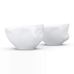 FIFTYEIGHT PRODUCTS TASSEN Small Porcelain Bowl Set No. 1, Kissing & Grinning Face, 3.3 oz. White (Set of 2 Bowls)