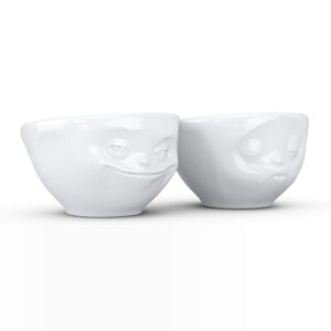 FIFTYEIGHT PRODUCTS TASSEN Small Porcelain Bowl Set No. 1, Kissing & Grinning Face, 3.3 oz. White (Set of 2 Bowls)