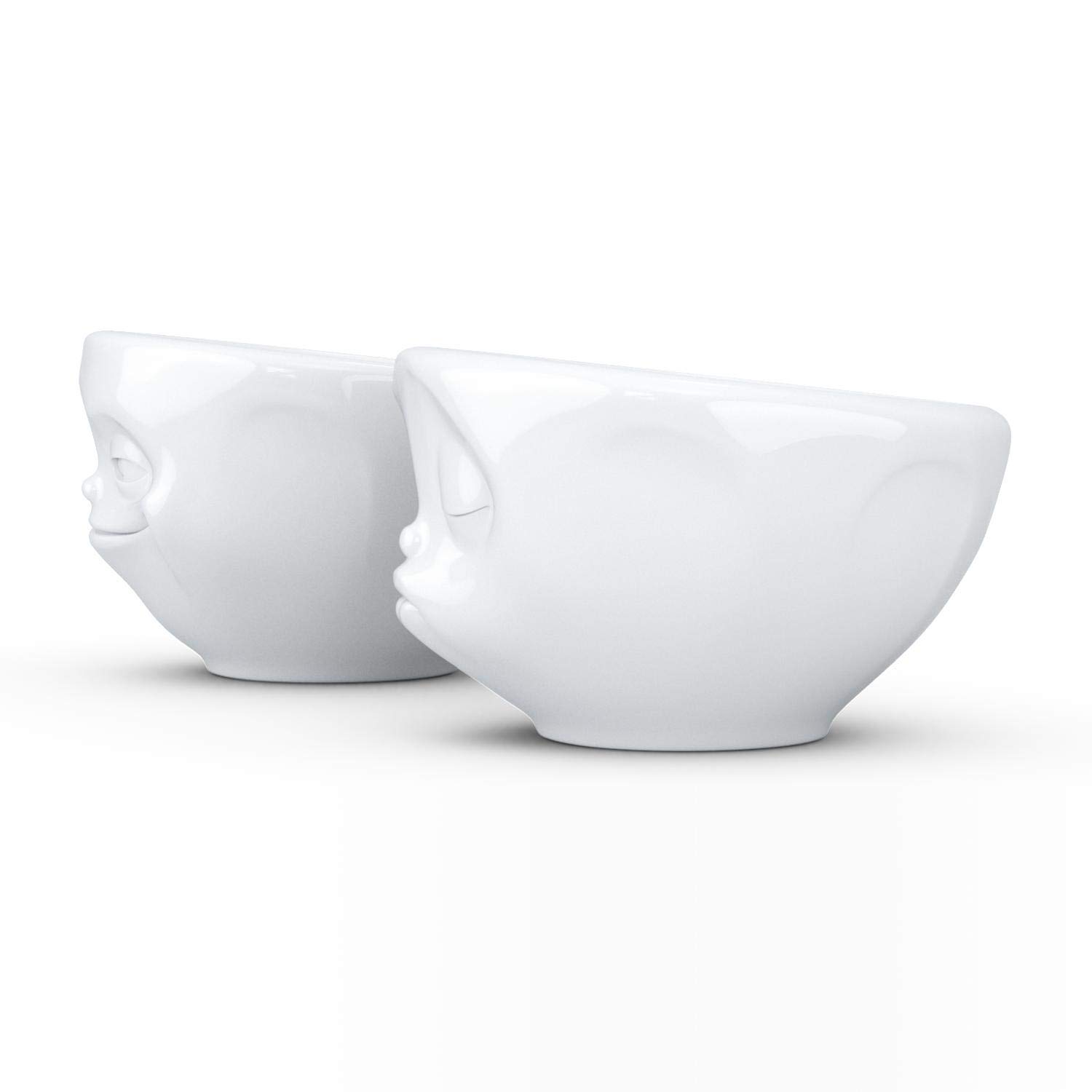 FIFTYEIGHT PRODUCTS TASSEN Small Porcelain Bowl Set No. 1, Kissing & Grinning Face, 3.3 oz. White (Set of 2 Bowls)