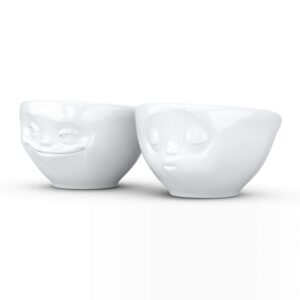 FIFTYEIGHT PRODUCTS TASSEN Small Porcelain Bowl Set No. 1, Kissing & Grinning Face, 3.3 oz. White (Set of 2 Bowls)