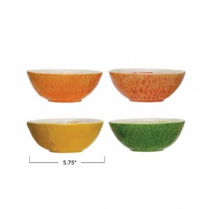 Creative Co-Op Hand-Painted Ceramic Fruit, Set of 4 Bowl Set, 6" L x 6" W x 2" H, Multicolor