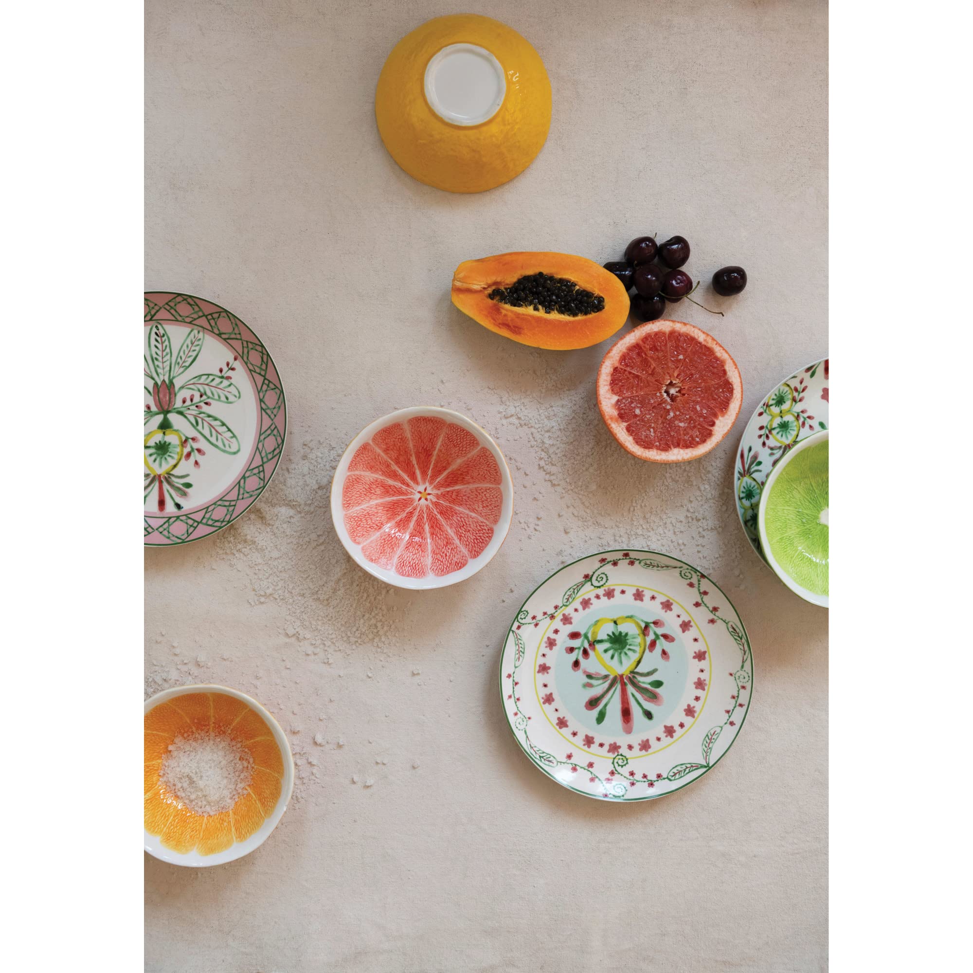 Creative Co-Op Hand-Painted Ceramic Fruit, Set of 4 Bowl Set, 6" L x 6" W x 2" H, Multicolor