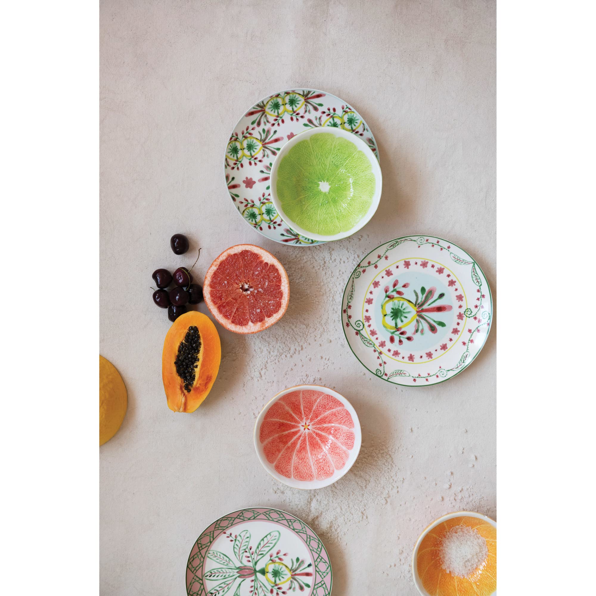 Creative Co-Op Hand-Painted Ceramic Fruit, Set of 4 Bowl Set, 6" L x 6" W x 2" H, Multicolor