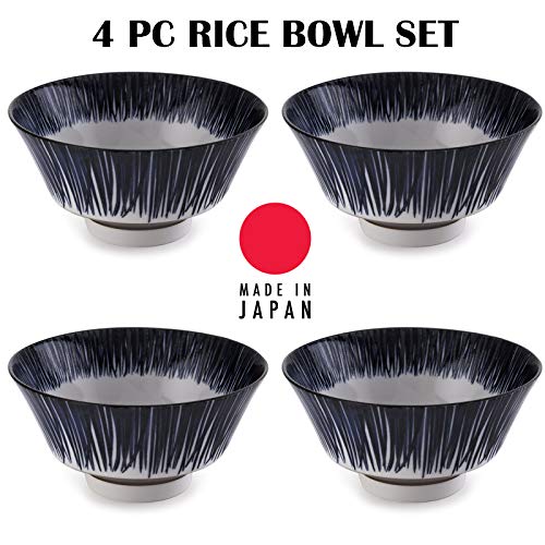 Hinomaru Collection Authentic Japanese Minoyaki Porcelain Handpainted Rice Bowl Tayo Multi Purpose Bowls Set 7.09 fl oz 5 inch W Set of 4 Rice Bowls Set (Tokusa)