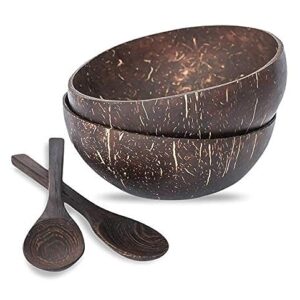 Natural Coconut Bowls and Coconut Spoons (Set of 2 Bowls and 2 Spoons) - 100% Natural Serving Bowls - Vegan - Organic - Hand Made - Eco Friendly - Made from Reclaimed Coconut Shells - by Coco Co.