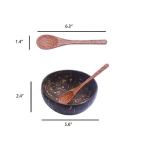 Natural Coconut Bowls and Coconut Spoons (Set of 2 Bowls and 2 Spoons) - 100% Natural Serving Bowls - Vegan - Organic - Hand Made - Eco Friendly - Made from Reclaimed Coconut Shells - by Coco Co.