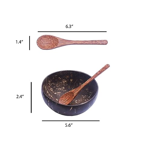 Natural Coconut Bowls and Coconut Spoons (Set of 2 Bowls and 2 Spoons) - 100% Natural Serving Bowls - Vegan - Organic - Hand Made - Eco Friendly - Made from Reclaimed Coconut Shells - by Coco Co.