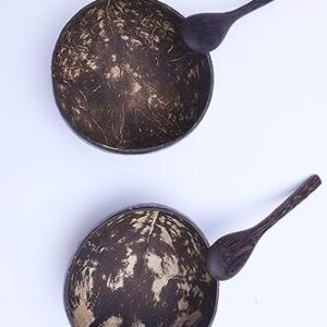 Natural Coconut Bowls and Coconut Spoons (Set of 2 Bowls and 2 Spoons) - 100% Natural Serving Bowls - Vegan - Organic - Hand Made - Eco Friendly - Made from Reclaimed Coconut Shells - by Coco Co.