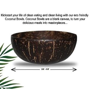 Natural Coconut Bowls and Coconut Spoons (Set of 2 Bowls and 2 Spoons) - 100% Natural Serving Bowls - Vegan - Organic - Hand Made - Eco Friendly - Made from Reclaimed Coconut Shells - by Coco Co.