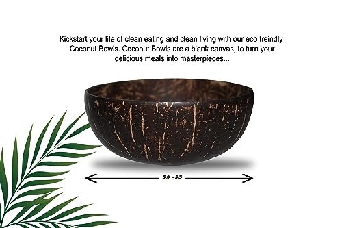 Natural Coconut Bowls and Coconut Spoons (Set of 2 Bowls and 2 Spoons) - 100% Natural Serving Bowls - Vegan - Organic - Hand Made - Eco Friendly - Made from Reclaimed Coconut Shells - by Coco Co.