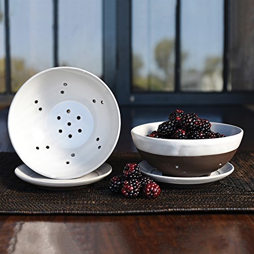 Retro Classic Berry Bowl Saucer Set | White Colander Strainer Plate