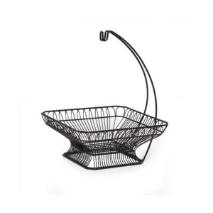 mikasa gourmet basics french countryside metal fruit basket with banana hook, antique black