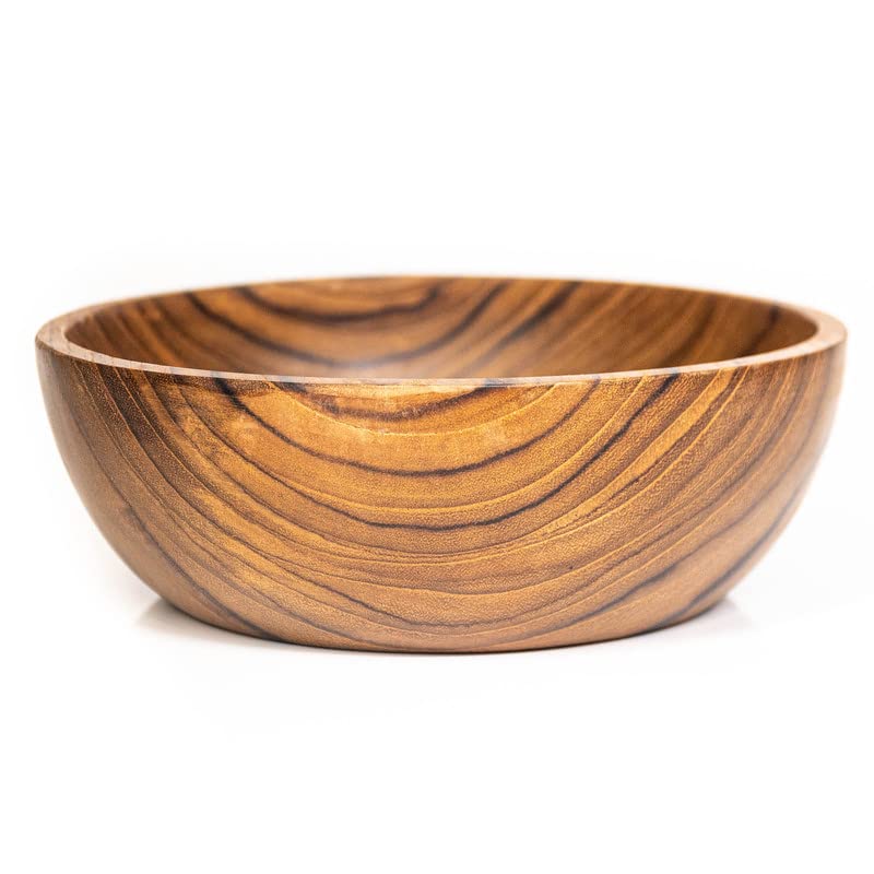 Rainforest Bowls Set of 2 Jumbo Classic Javanese Teak Wood Bowls- 8" Diameter- Perfect for Everyday Use, Hot & Cold Friendly, Ultra-Durable- Handcrafted by Indonesian Artisans, Every Bowl Is Unique