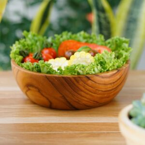 Rainforest Bowls Set of 2 Jumbo Classic Javanese Teak Wood Bowls- 8" Diameter- Perfect for Everyday Use, Hot & Cold Friendly, Ultra-Durable- Handcrafted by Indonesian Artisans, Every Bowl Is Unique