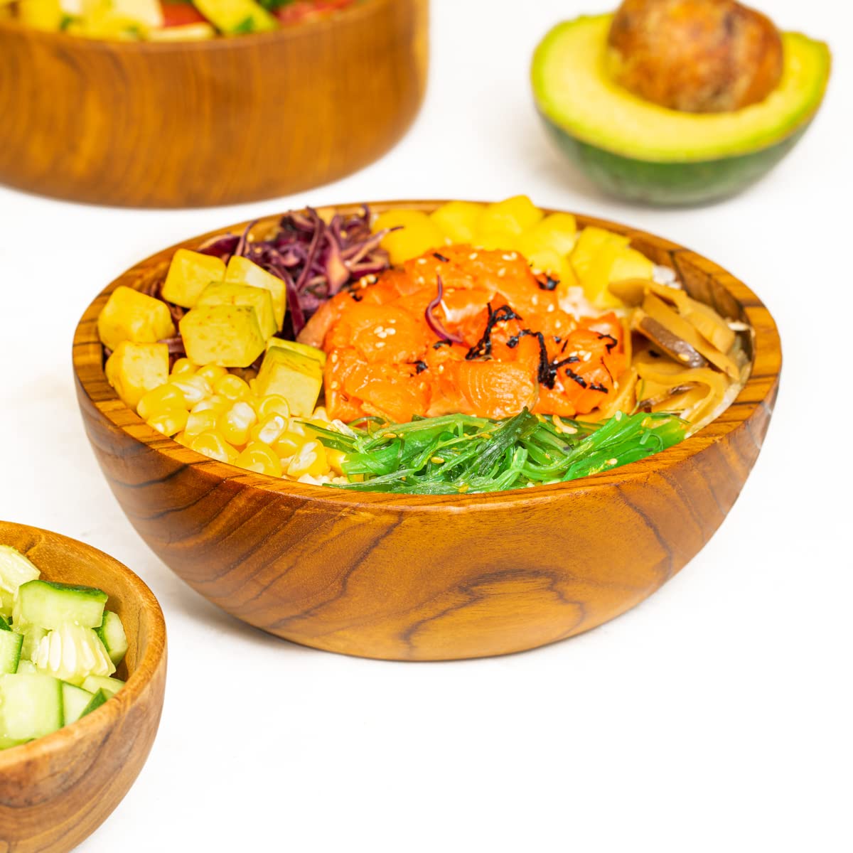 Rainforest Bowls Set of 2 Jumbo Classic Javanese Teak Wood Bowls- 8" Diameter- Perfect for Everyday Use, Hot & Cold Friendly, Ultra-Durable- Handcrafted by Indonesian Artisans, Every Bowl Is Unique