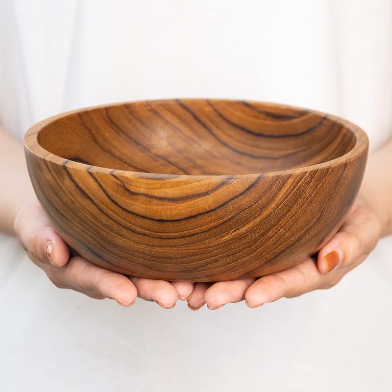 Rainforest Bowls Set of 2 Jumbo Classic Javanese Teak Wood Bowls- 8" Diameter- Perfect for Everyday Use, Hot & Cold Friendly, Ultra-Durable- Handcrafted by Indonesian Artisans, Every Bowl Is Unique