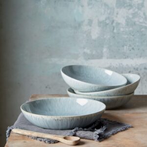 Denby - Halo Speckle Pasta Bowls Set of 2 - Grey, Neutral Patterned Dishwasher Microwave Safe Crockery 1050ml - Glazed Ceramic Stoneware Tableware - Chip & Crack Resistant