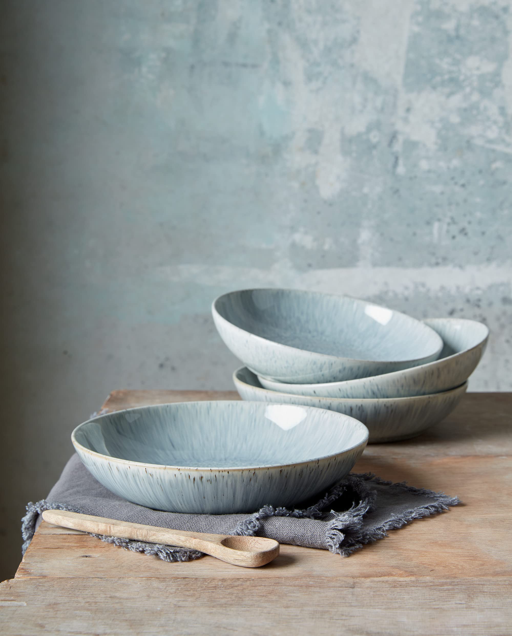 Denby - Halo Speckle Pasta Bowls Set of 2 - Grey, Neutral Patterned Dishwasher Microwave Safe Crockery 1050ml - Glazed Ceramic Stoneware Tableware - Chip & Crack Resistant