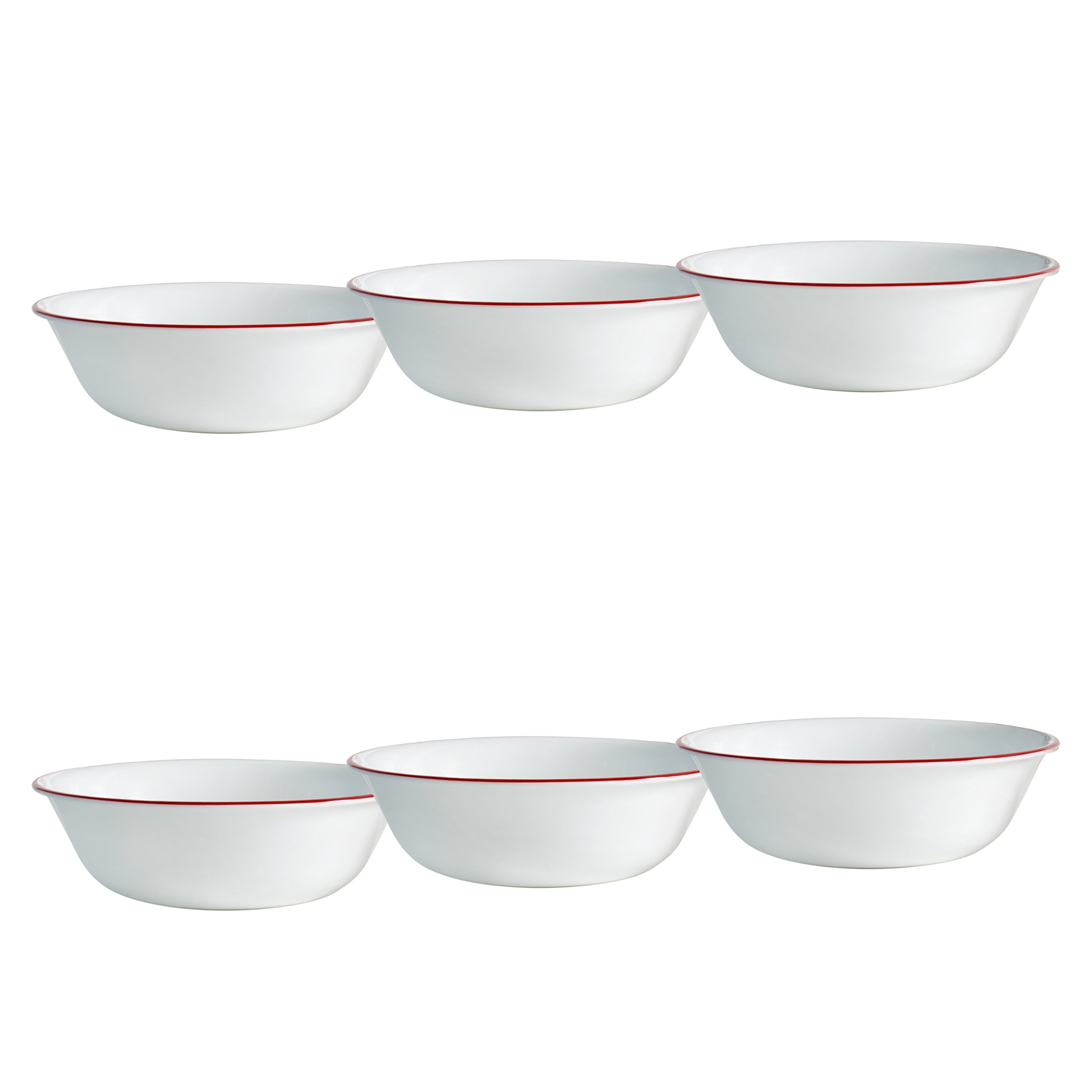 Corelle Livingware 6-Piece Ruby Red Bowls Set, 18-Ounce, White