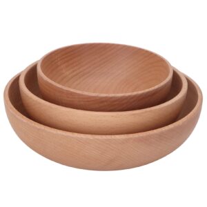 Salad Wooden Bowl, Round Household Beech Wooden Bowl Wooden Bowl for Salad Dipping Sauce Pasta Cereal(L)