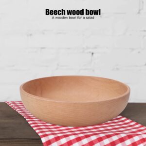 Salad Wooden Bowl, Round Household Beech Wooden Bowl Wooden Bowl for Salad Dipping Sauce Pasta Cereal(L)