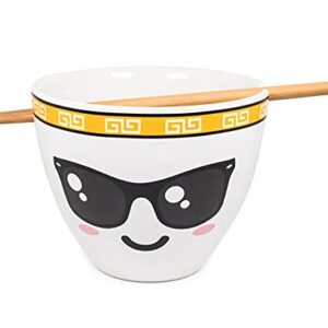 Toynk Bowl Bop Pho Sho Japanese Ceramic Dinnerware Set | Includes 16-Ounce Ramen Noodle Bowl and Wooden Chopsticks | Asian Food Dish Set For Home & Kitchen | Kawaii Anime Gifts, Snack Collectible