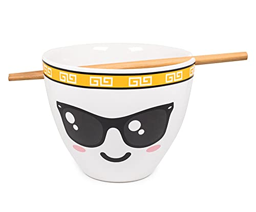 Toynk Bowl Bop Pho Sho Japanese Ceramic Dinnerware Set | Includes 16-Ounce Ramen Noodle Bowl and Wooden Chopsticks | Asian Food Dish Set For Home & Kitchen | Kawaii Anime Gifts, Snack Collectible