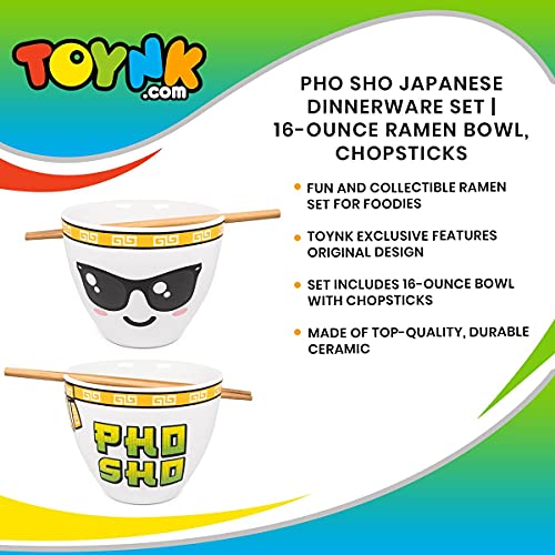 Toynk Bowl Bop Pho Sho Japanese Ceramic Dinnerware Set | Includes 16-Ounce Ramen Noodle Bowl and Wooden Chopsticks | Asian Food Dish Set For Home & Kitchen | Kawaii Anime Gifts, Snack Collectible