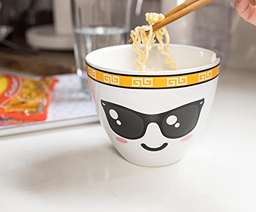 Toynk Bowl Bop Pho Sho Japanese Ceramic Dinnerware Set | Includes 16-Ounce Ramen Noodle Bowl and Wooden Chopsticks | Asian Food Dish Set For Home & Kitchen | Kawaii Anime Gifts, Snack Collectible