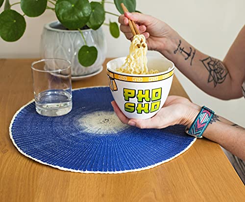 Toynk Bowl Bop Pho Sho Japanese Ceramic Dinnerware Set | Includes 16-Ounce Ramen Noodle Bowl and Wooden Chopsticks | Asian Food Dish Set For Home & Kitchen | Kawaii Anime Gifts, Snack Collectible