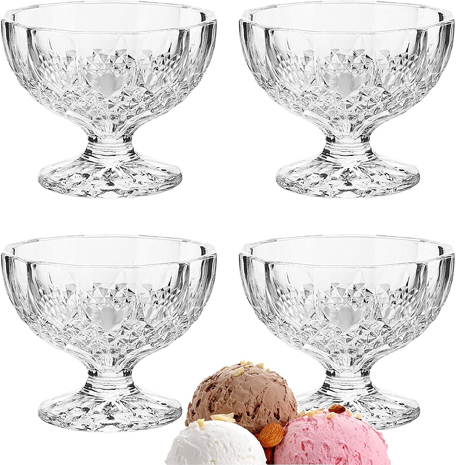 Lavo Home Dessert Ice Cream Cups Mini Truffle Bowls, Salad Fruit Dish Crystal Style Glass - Lead (Pb) Free (4)