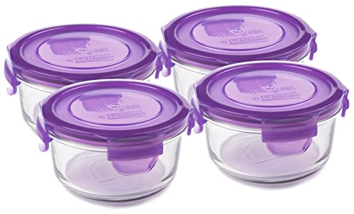 Wean Green Lunch Bowl 12 Ounce / 355 Milliliter Leak-Proof Durable Glass Bowls - Grape (Set of 4)