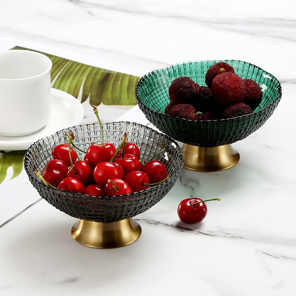 Kelendle Footed Fruit Bowl Glass Decorative Fruit Holder Serving Bowls Dessert Snack Display Stand for Party Kitchen Counter Centerpiece Dining Table Decor Cyan Medium