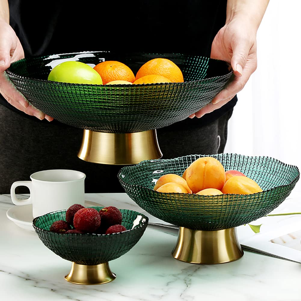 Kelendle Footed Fruit Bowl Glass Decorative Fruit Holder Serving Bowls Dessert Snack Display Stand for Party Kitchen Counter Centerpiece Dining Table Decor Cyan Medium