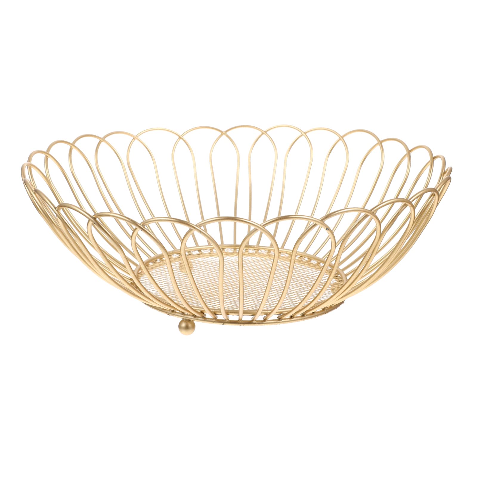 Zerodeko Round Wire Basket Metal Fruit Bowl Decorative Bowl Modern Centerpiece Bowl Countertop Fruit Holder Serving Tray for Kitchen Counter Bread Snacks Candy Vegetable Golden Fruit Bowl