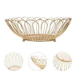 Zerodeko Round Wire Basket Metal Fruit Bowl Decorative Bowl Modern Centerpiece Bowl Countertop Fruit Holder Serving Tray for Kitchen Counter Bread Snacks Candy Vegetable Golden Fruit Bowl