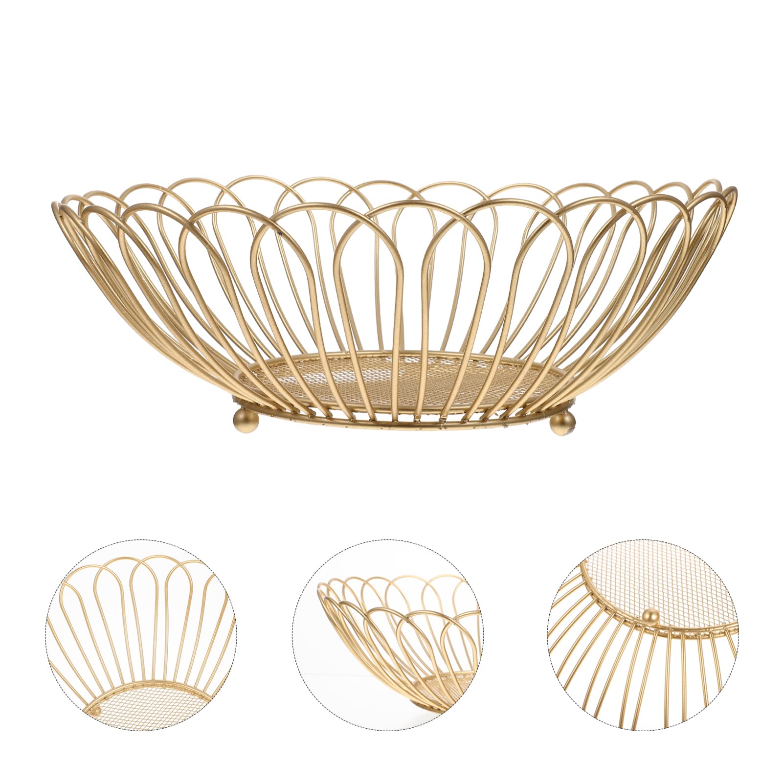 Zerodeko Round Wire Basket Metal Fruit Bowl Decorative Bowl Modern Centerpiece Bowl Countertop Fruit Holder Serving Tray for Kitchen Counter Bread Snacks Candy Vegetable Golden Fruit Bowl