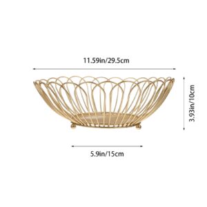 Zerodeko Round Wire Basket Metal Fruit Bowl Decorative Bowl Modern Centerpiece Bowl Countertop Fruit Holder Serving Tray for Kitchen Counter Bread Snacks Candy Vegetable Golden Fruit Bowl