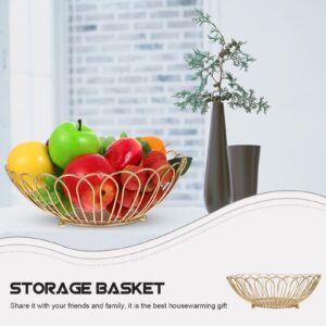 Zerodeko Round Wire Basket Metal Fruit Bowl Decorative Bowl Modern Centerpiece Bowl Countertop Fruit Holder Serving Tray for Kitchen Counter Bread Snacks Candy Vegetable Golden Fruit Bowl