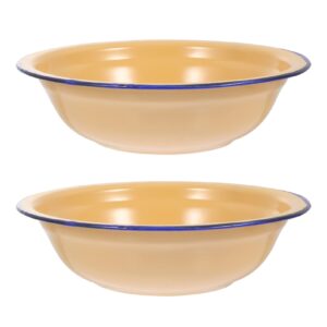 hemoton enamelware 2pcs enamel bowls vintage enamel basins thickened enamel mixing bowl soup plates round salad serving bowl soup bowl enamel tableware for kitchen 20cm yellow vintage bathroom decor